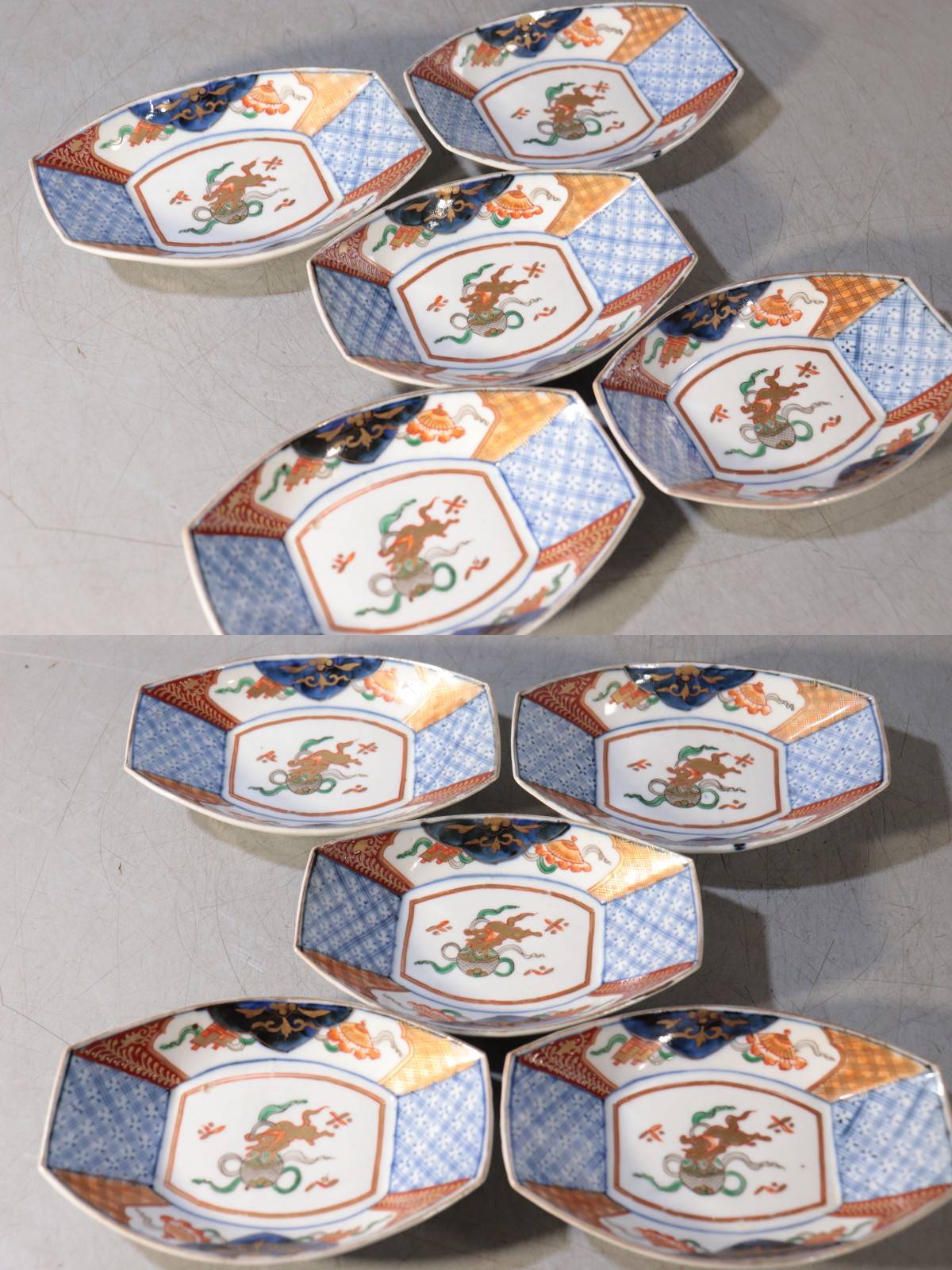 日本代購代標第一品牌【樂淘letao】－E793 伊万里色絵刺身皿5枚 和骨董 和食器 料理皿 色絵皿 53199