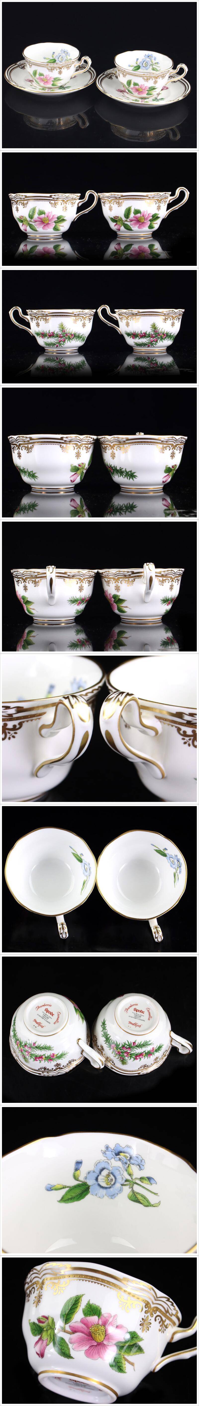 日本代購代標第一品牌【樂淘letao】－魁 名家コレクション 本物保証 SPODE スポード スタッフォードフラワー 二重金彩 カップ＆ソーサー2客 未使用ガラスケース展示作品