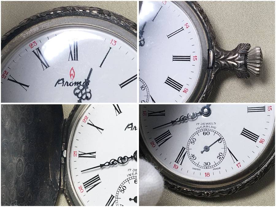 日本代購代標第一品牌【樂淘letao】－稼働品！Aroma アロマ 懐中時計 17石 INCABLOC インカブロック スイス製 手巻き 機械式 ゴルフ シルバー