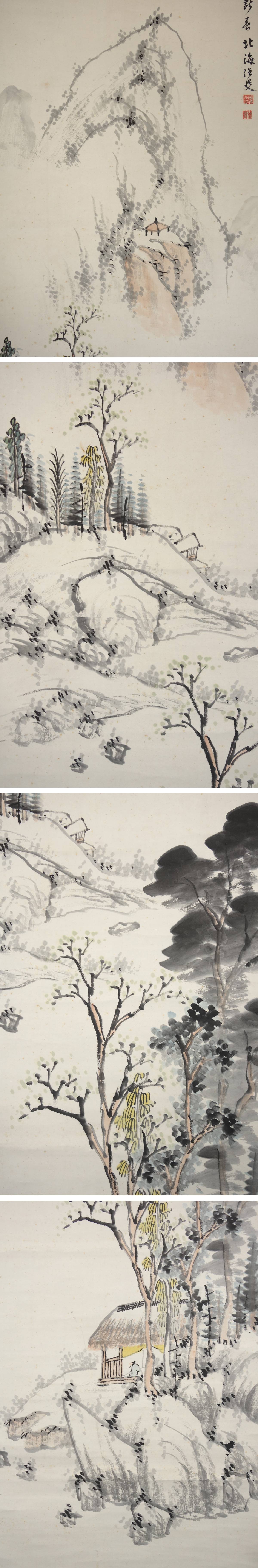 日本代購代標第一品牌【樂淘letao】－【真作】 蔵壷 『高島北海 春秋山水図』 双幅 共箱 古筆 古文書 古書 山水図 日本画 文人画 南画 中国絵画 地質学者 茶掛軸 山口県